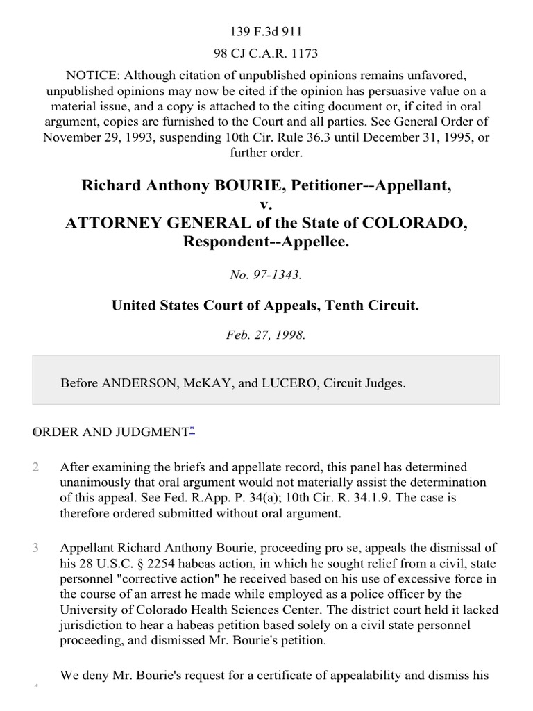 Richard Anthony Bourie v. Attorney General of The State of Colorado ...