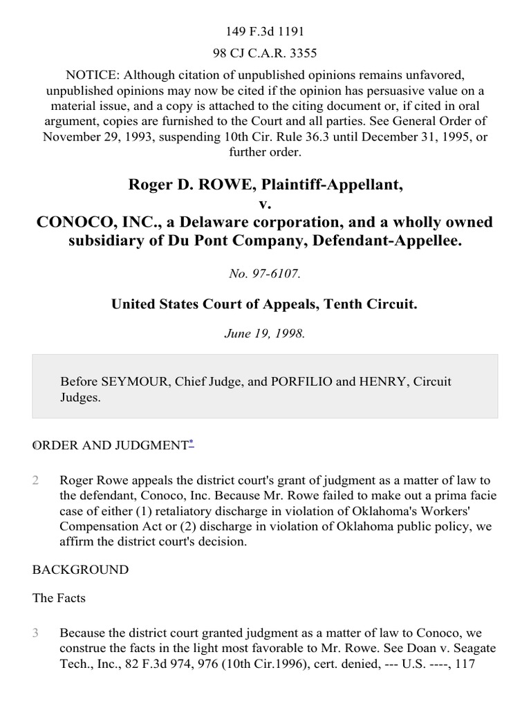 Rowe v. Conoco: Workers' Comp Appeal | PDF | Judgment (Law) | Precedent