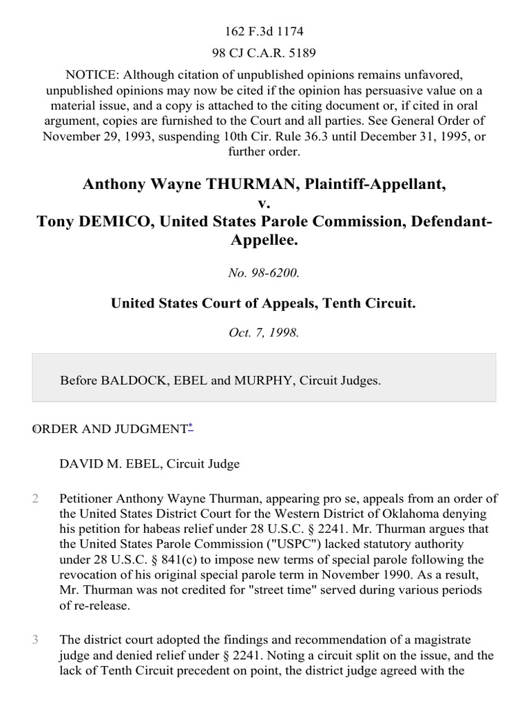 Anthony Wayne Thurman v. Tony Demico, United States Parole Commission ...