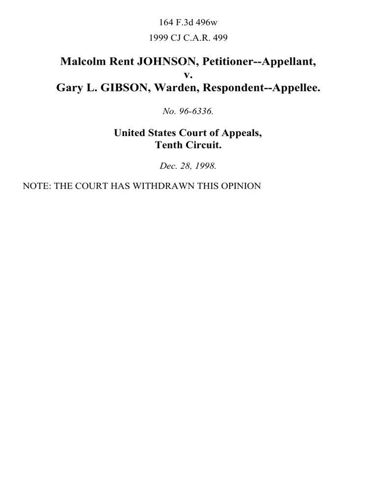 Malcolm Rent Johnson v. Gary L. Gibson, Warden, 164 F.3d 496, 10th Cir ...