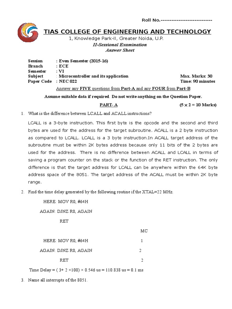 Microcontroller and Its Appl Ans (NEC 022-IiS) | PDF | Subroutine | Computer Hardware