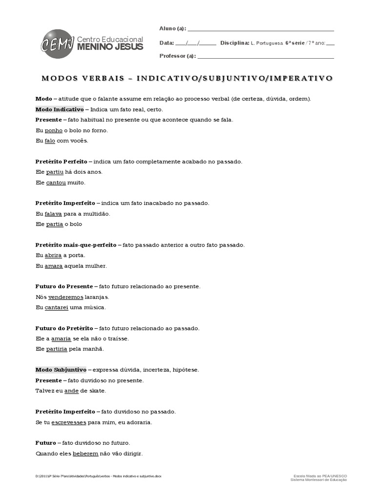 Modos Verbais | PDF | Gramática | Morfologia linguística