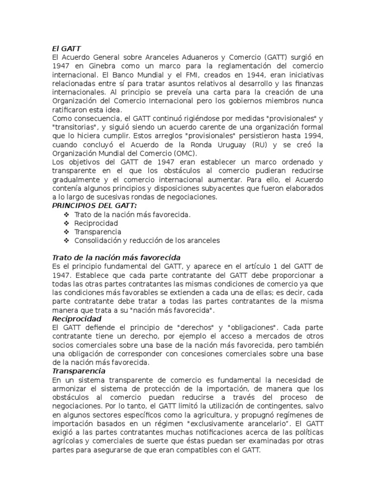 El GATT | PDF | Acuerdo General sobre Aranceles Aduaneros y Comercio ...