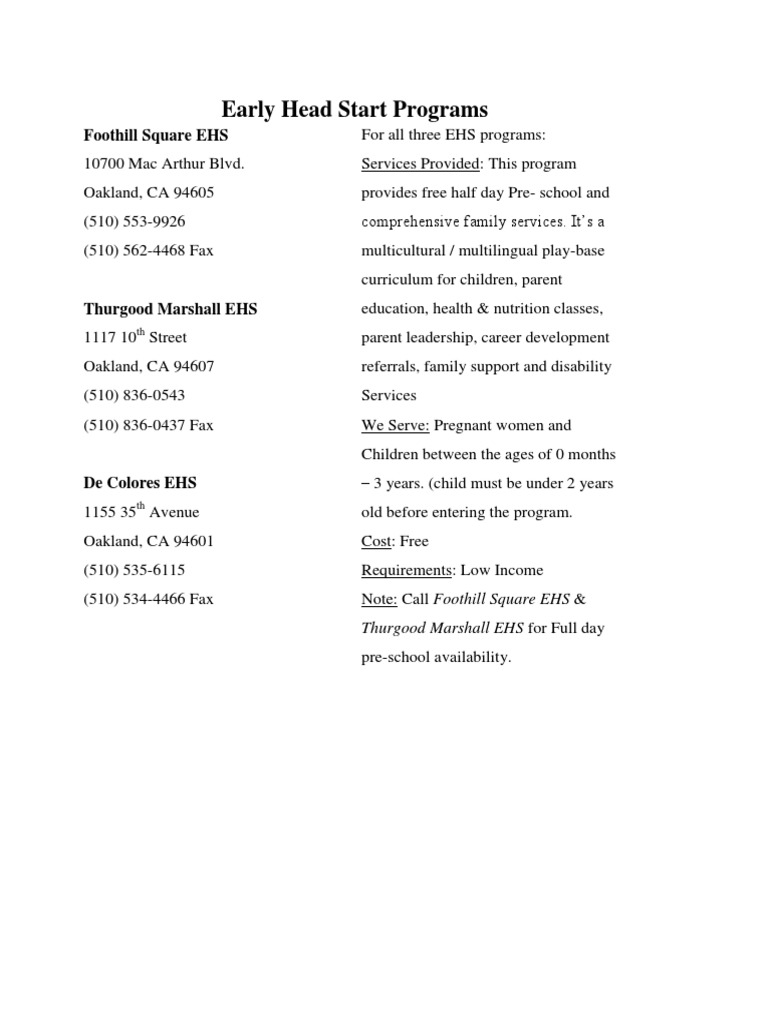Oakland Early Head Start Programs | PDF | Youth | Childhood