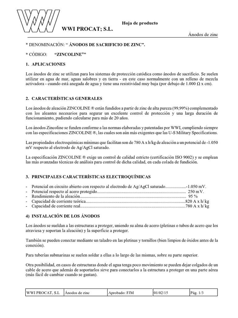 Anodos de Sacrificio Zinc Zincoline | PDF | Electroquímica | Química