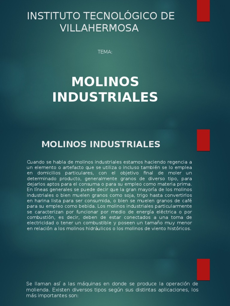 Tipos de Molinos Industriales y Usos | PDF | Molino (molienda) | Engranaje