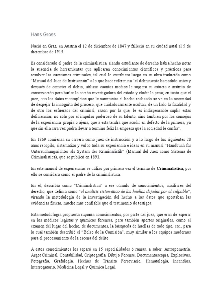 Biografia de Hans Gross | PDF | Science | Ciencia (general)