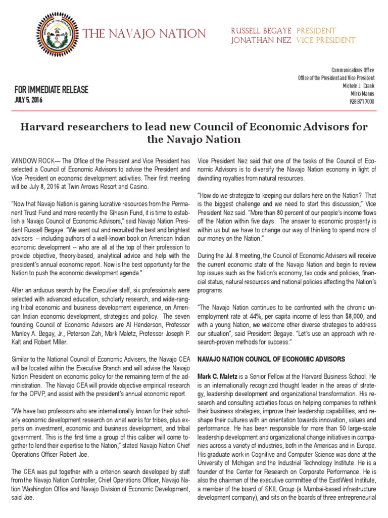 The Navajo Nation: For Immediate Release | PDF | Navajo Nation | Native ...