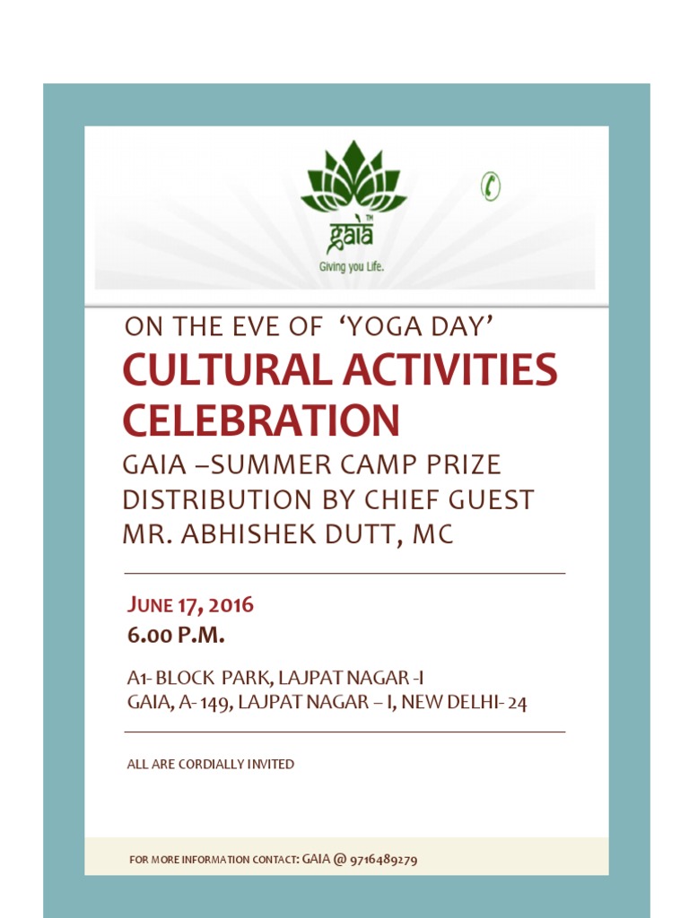 Cultural Activities Celebration: On The Eve of Yoga Day' | PDF