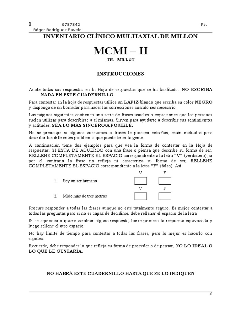 Mcmi – Ii: Inventario Clínico Multiaxial De Millon | Humor