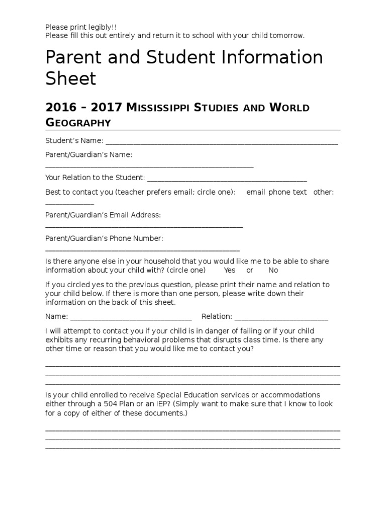 New Parent Contact Sheet | PDF | Career & Growth | Social Science