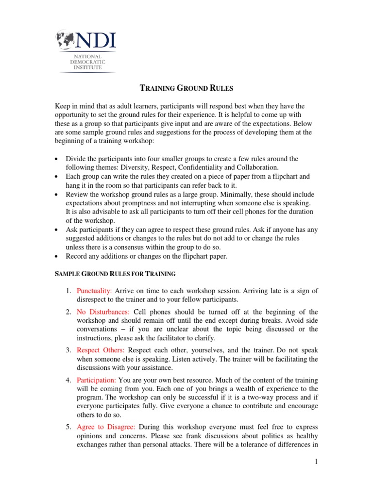 Sample Workshop Groundrules | PDF | Facilitator | Human Communication