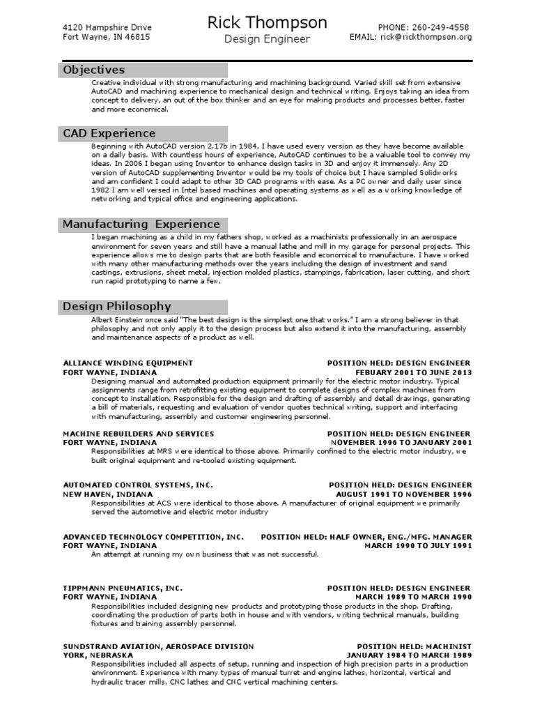 Rick Thompson Resume | PDF | Design | Machining
