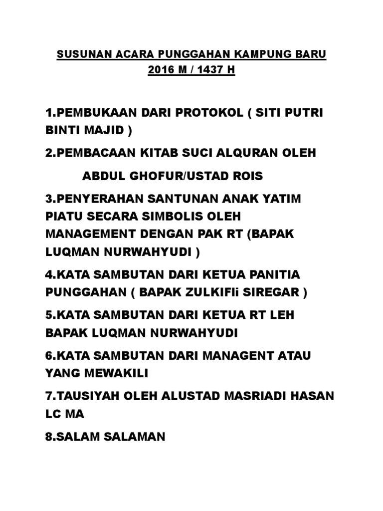 Susunan Acara Punggahan | PDF