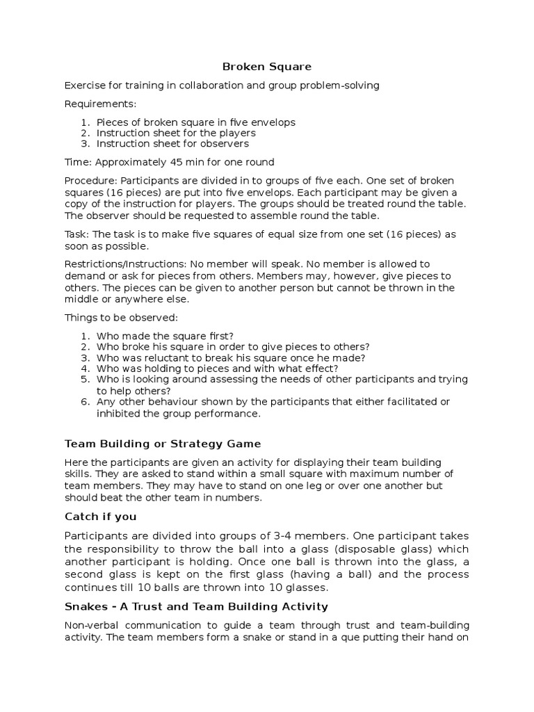 Broken Square | PDF | Team Building | Behavioural Sciences