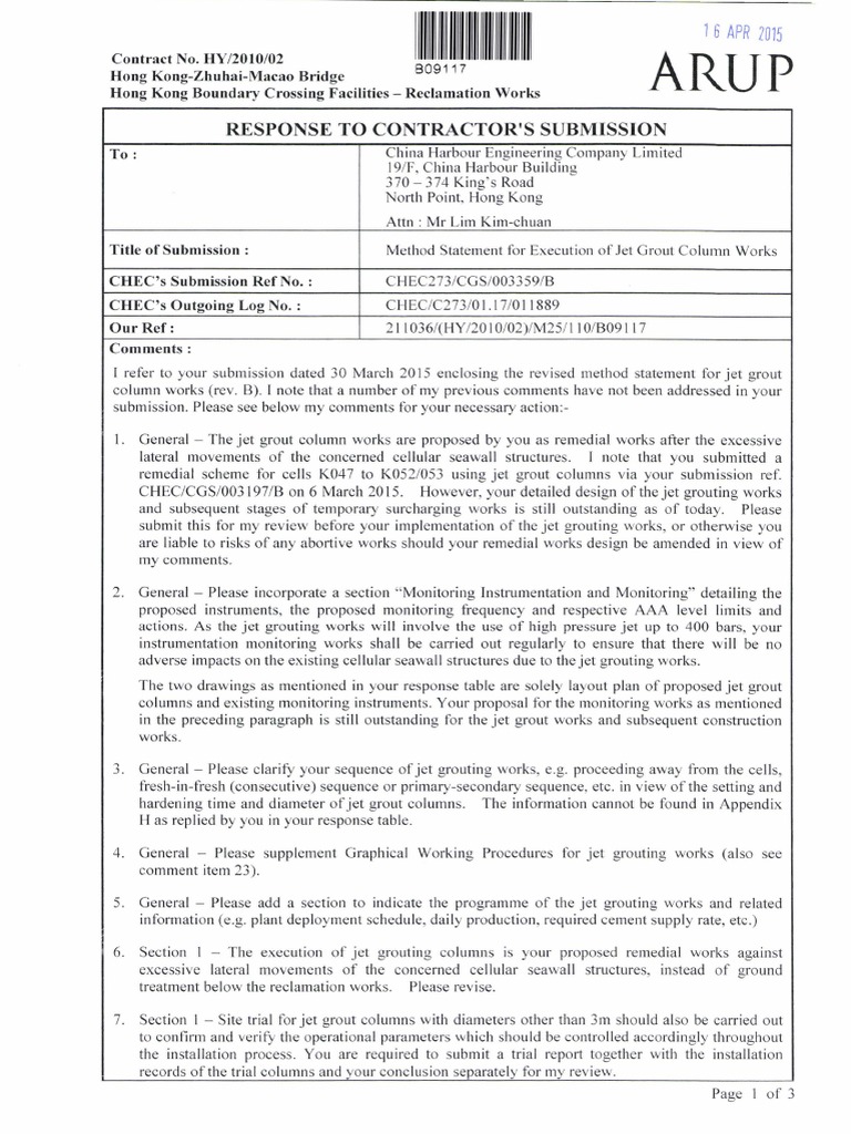 Method Statement for Execution of Jet Grout Columns Works - 2nd comment ...