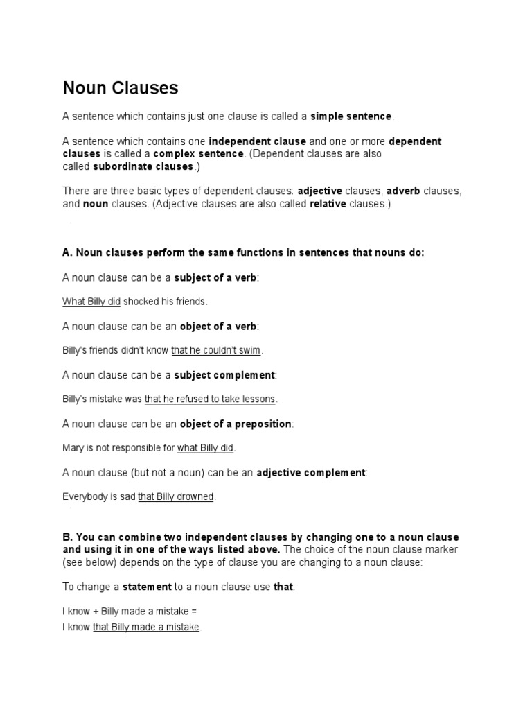Noun Clauses | PDF | Clause | Verb