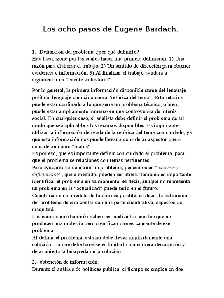 Los Ocho Pasos de Eugene Bardach | PDF | Información | Conocimiento