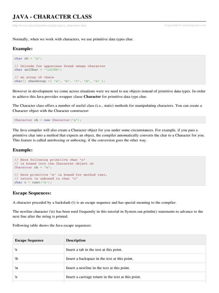 Java - Character Class: Example | PDF