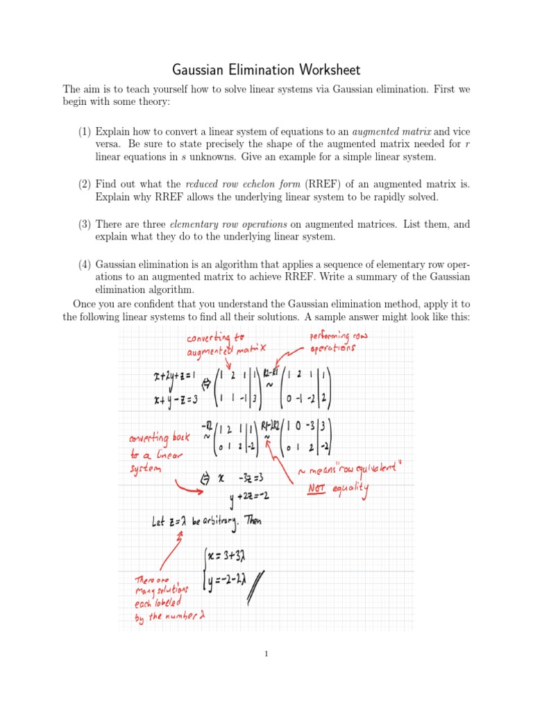 Gaussian Elimination Worksheet | PDF | Teaching Methods & Materials | Computers