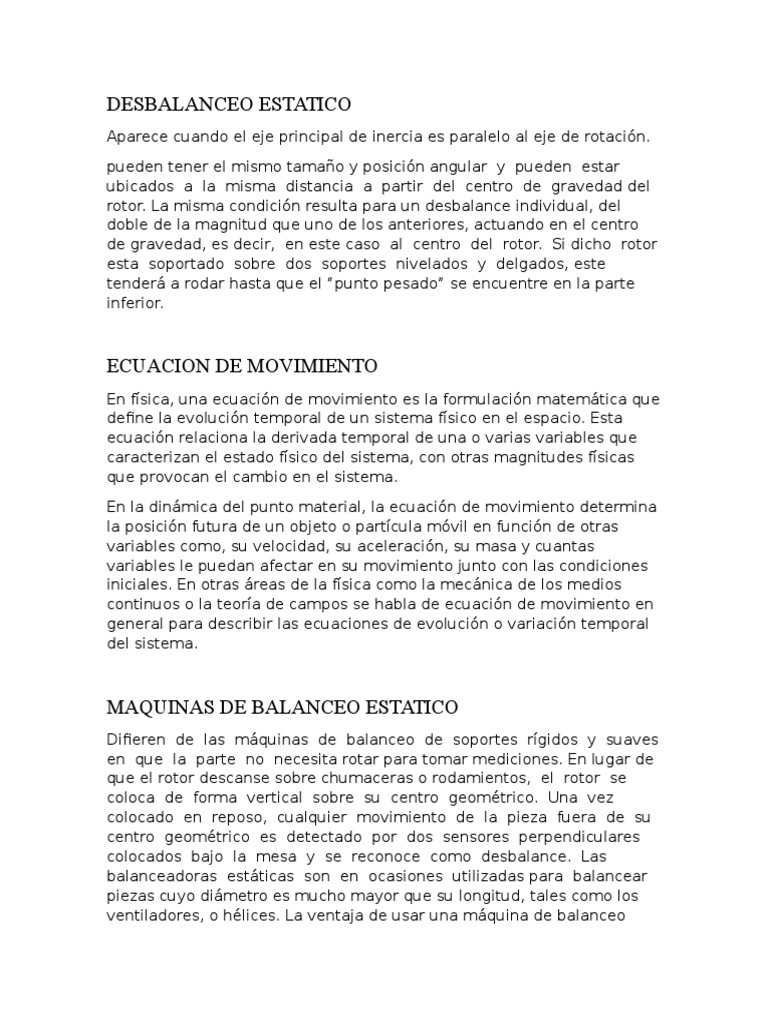 Desbalanceo Estatico | PDF | Ecuaciones de movimiento | Movimiento (física)