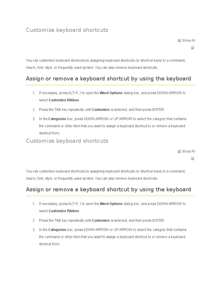 Customize Keyboard Shortcuts in Word | PDF | Computer Keyboard ...