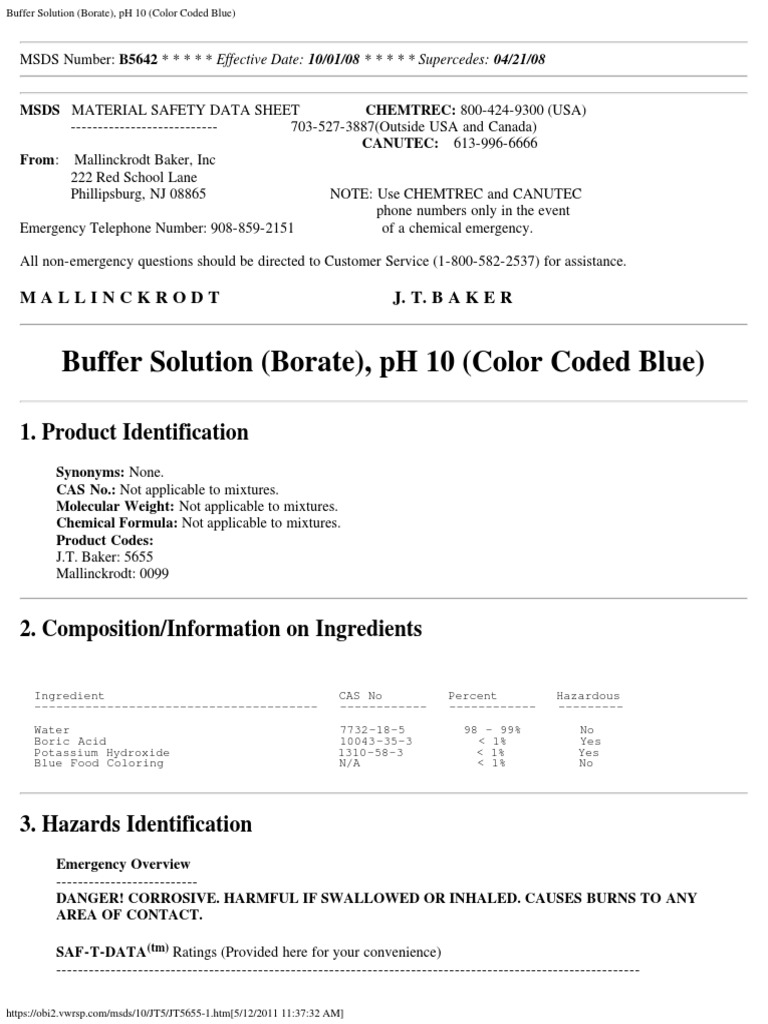 Buffer Solution Borate) PH 10 PDF | PDF | Hazardous Waste | Respiratory ...
