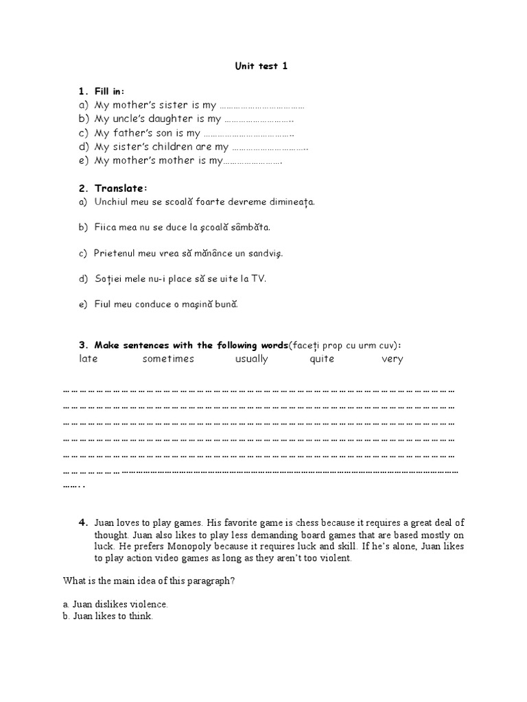 Unit Test 1 Preintermediate | PDF | Language Arts & Discipline