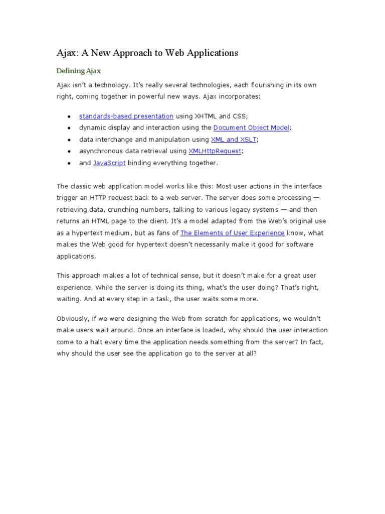 AJAX - A New Approach To Web Applications PDF | PDF | Ajax (Programming ...
