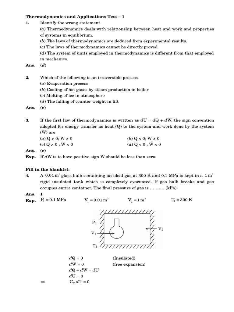 Thermodynamics Test Questions and Answers | PDF | Thermodynamics | Gases