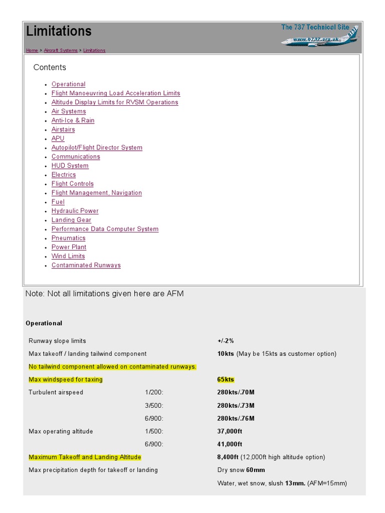 Boeing 737 Limitations (B737.org - Uk) | PDF | Takeoff | Spaceflight ...