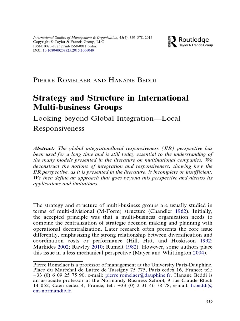 Strategy and Structure in International Multi-Business Groups | PDF ...