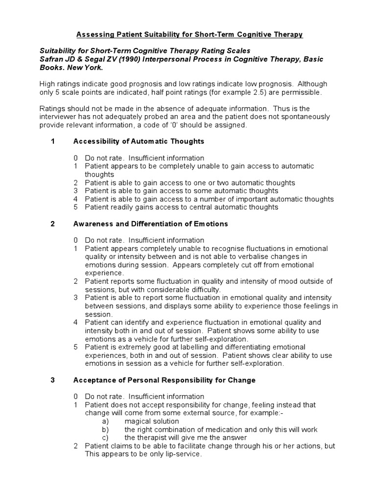 CBT Suitability Assessment Scales | PDF | Optimism | Emotions