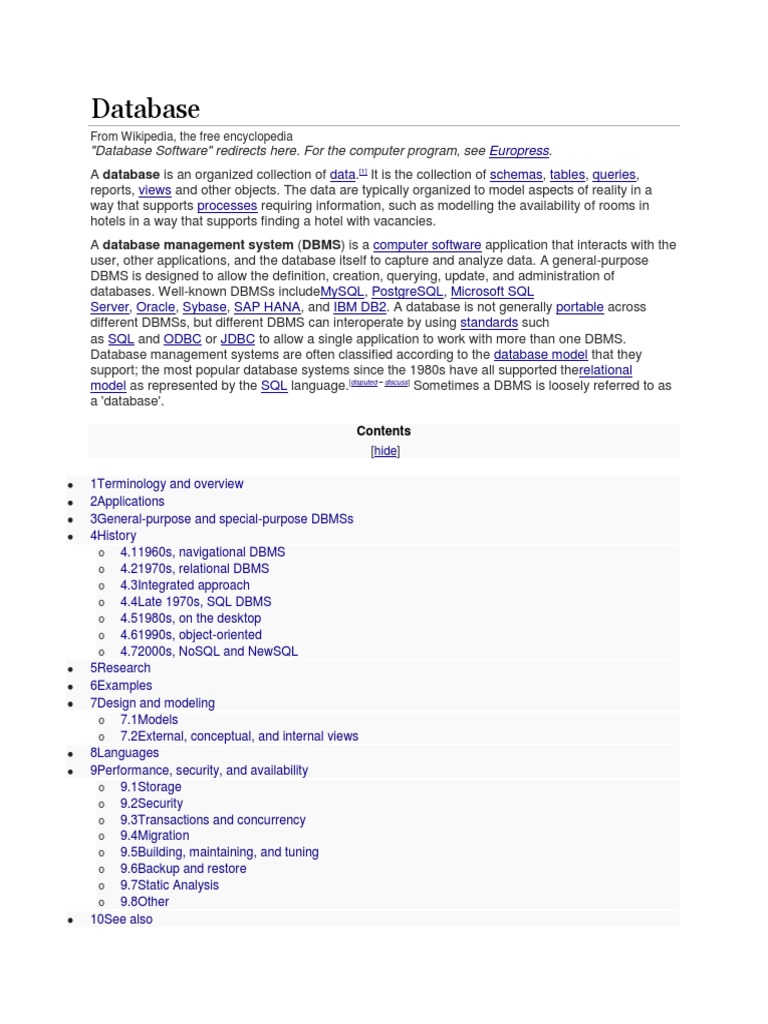 Database: "Database Software" Redirects Here. For The Computer Program, See | PDF | Relational ...