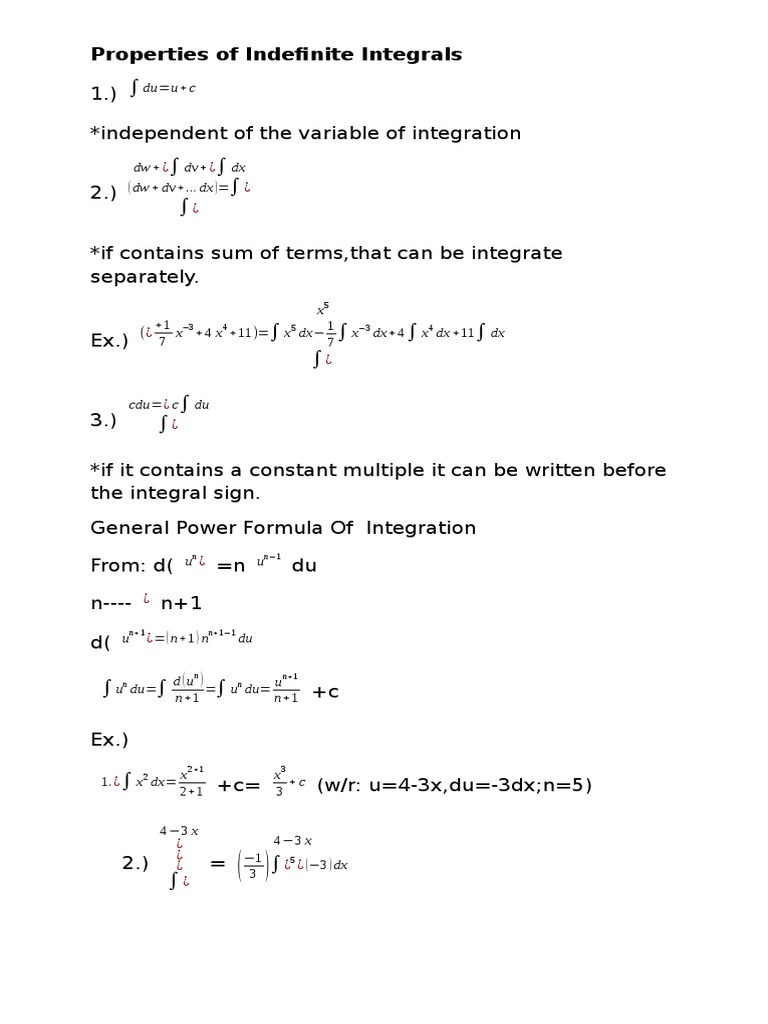 Properties of Indefinite Integrals | PDF | Fraction (Mathematics ...