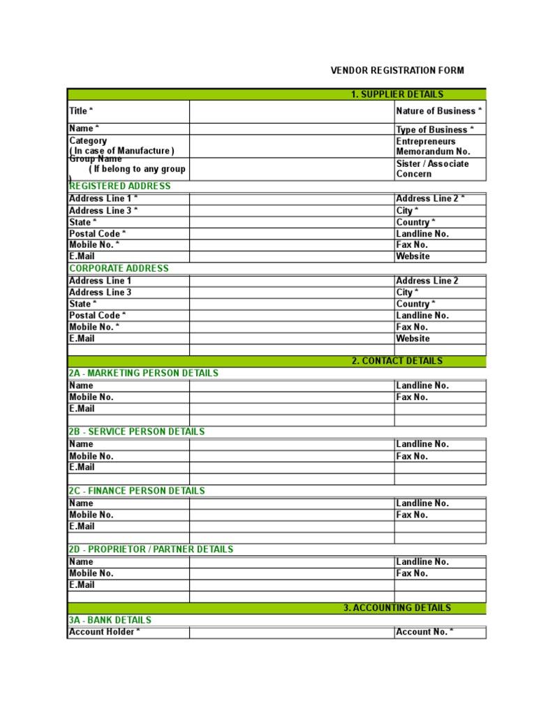 Vendor Registration Form Guidelines | PDF | Mail | Excise