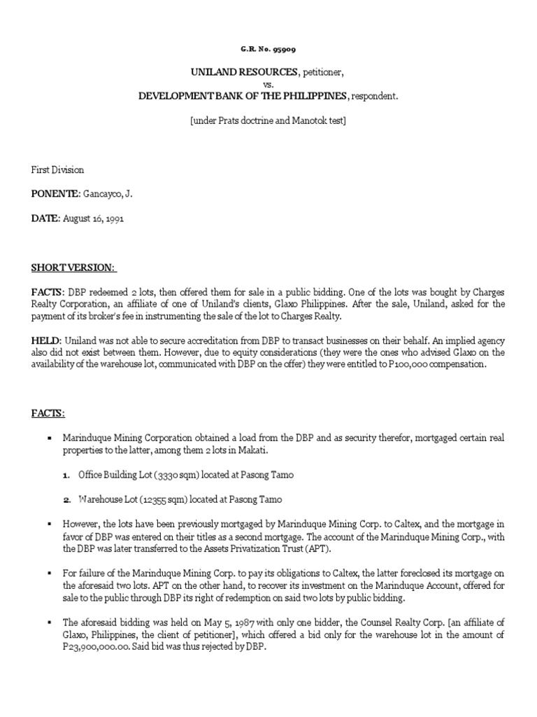 Uniland Resources V DBP | PDF | Law Of Agency | Mortgage Loan