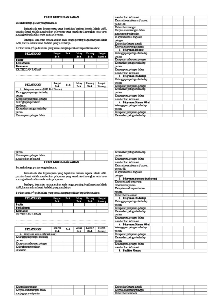 Form Kritik Dan Saran New | PDF | Karier & Perkembangan | Bisnis