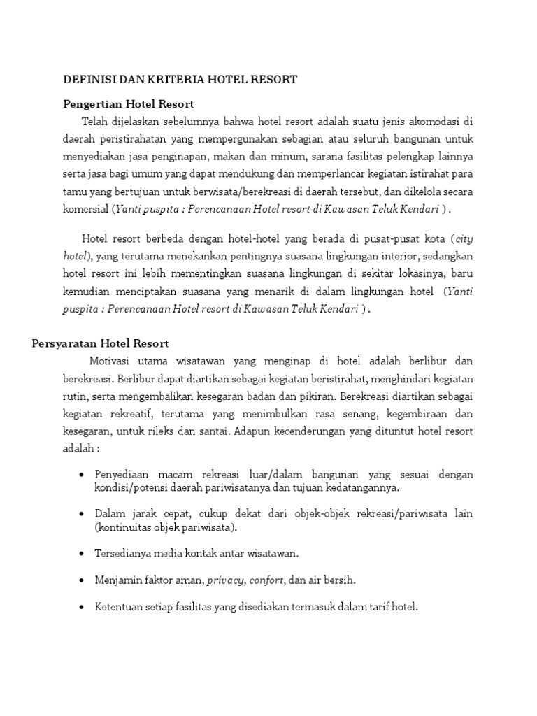Definisi Dan Kriteria Hotel Resort | PDF