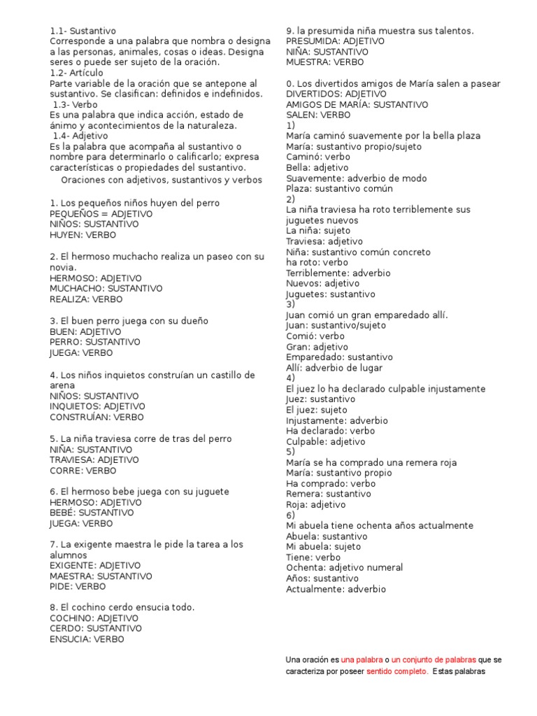 Articulo,Sustantivo, Adjetivo y Verbo