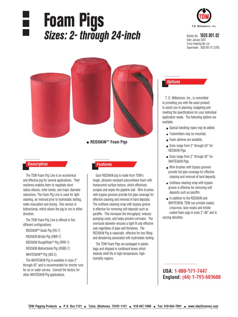 TDW Foam Pigs | PDF | Foam | Pipe (Fluid Conveyance)
