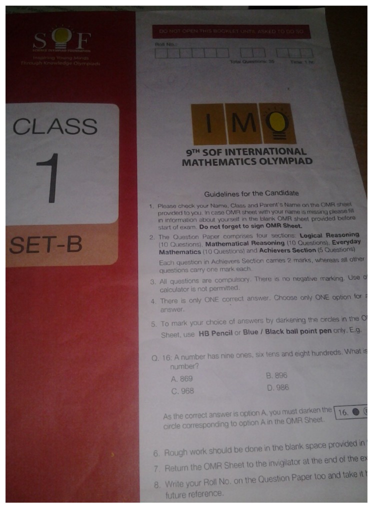 IMO Class 1 2016 PDF | PDF