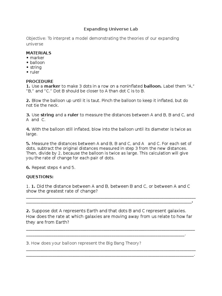 Expanding Universe Balloon Experiment | PDF | Teaching Methods & Materials
