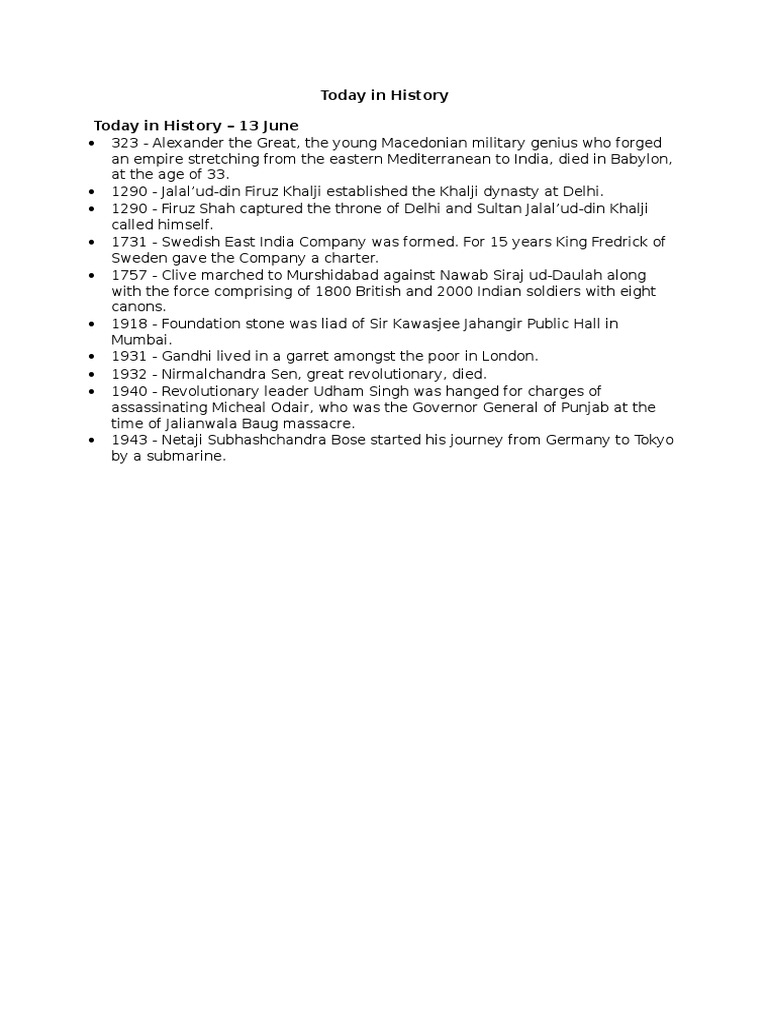 Today in History Today in History - 13 June | PDF
