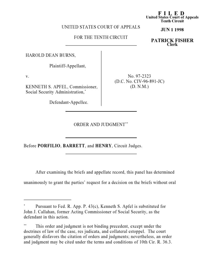 Burns v. Callahan, 10th Cir. (1998) | PDF | Precedent | Appeal