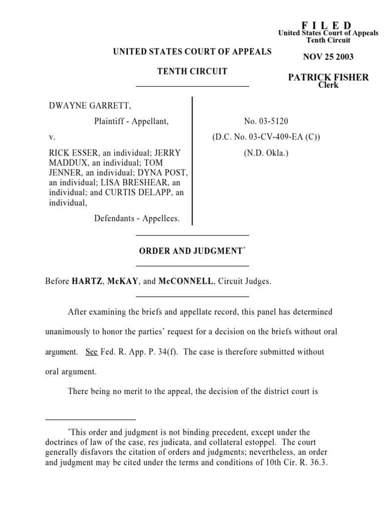 Garrett v. Esser, 10th Cir. (2003) | PDF