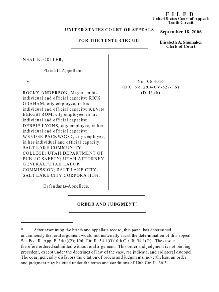 Ostler v. Anderson, 10th Cir. (2006) | PDF | Res Judicata | Lawsuit