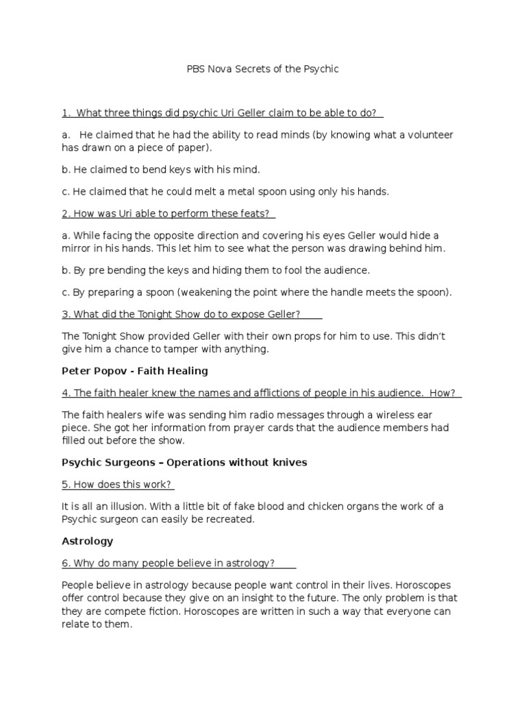 Pbs Nova Secrets of The Psychic | PDF | Psychic | Experiment