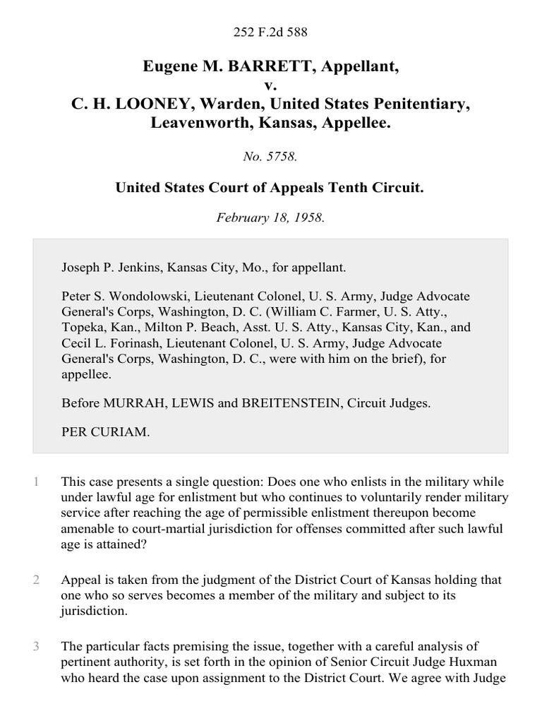 Eugene M. Barrett v. C. H. Looney, Warden, United States Penitentiary ...