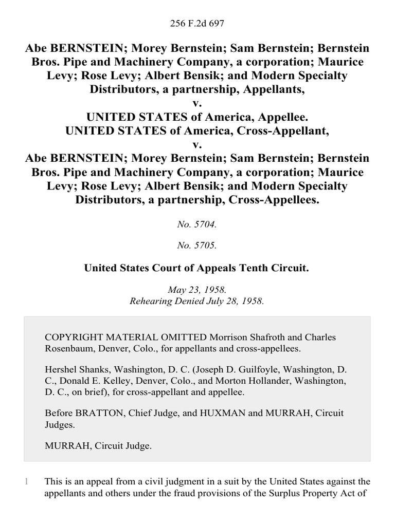 Abe Bernstein Morey Bernstein Sam Bernstein Bernstein Bros. Pipe and ...